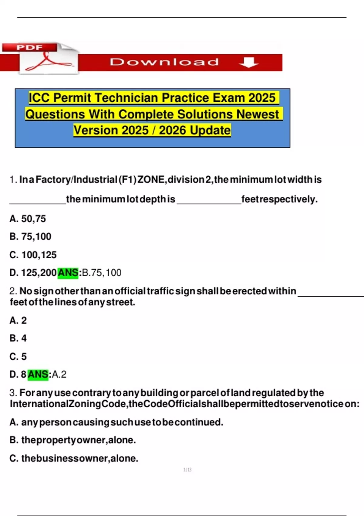 ICC Permit Technician Practice Exam 2025 Questions With Complete ...