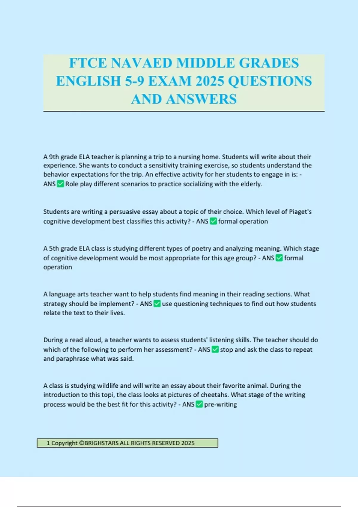 FTCE NAVAED MIDDLE GRADES ENGLISH 5-9 EXAM 2025 QUESTIONS AND ANSWERS ...