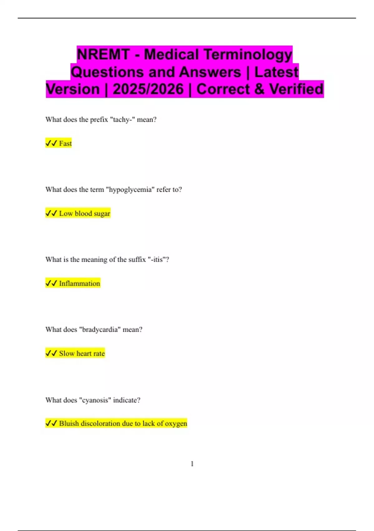 NREMT - Medical Terminology Questions and Answers | Latest Version ...