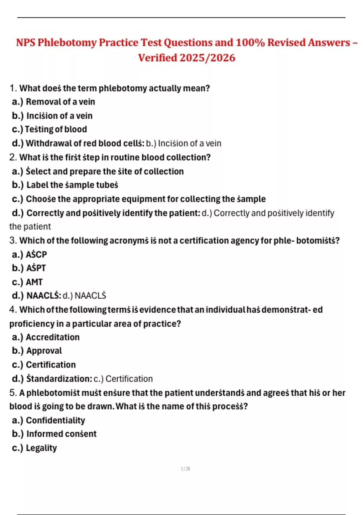 NPS Phlebotomy Practice Test – Questions and 100% Revised Answers ...