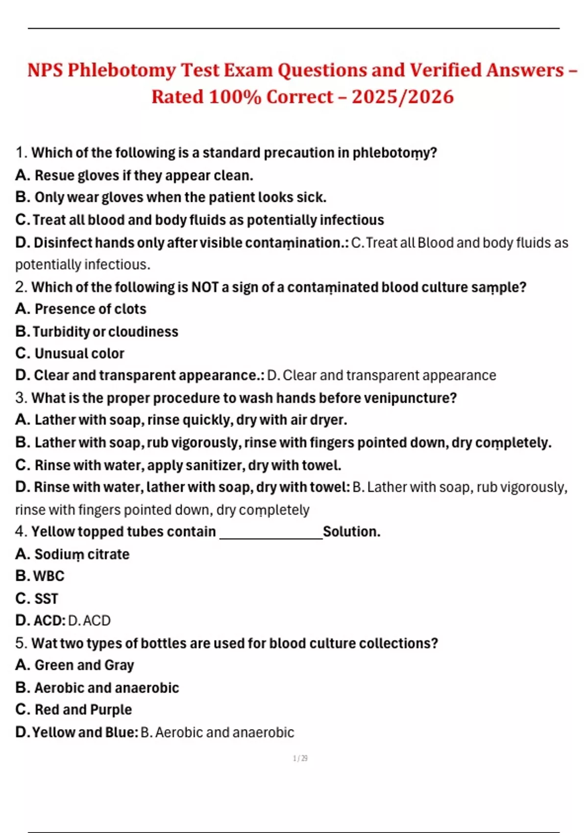 NPS Phlebotomy Test – Exam Questions and Verified Answers | Rated 100% ...