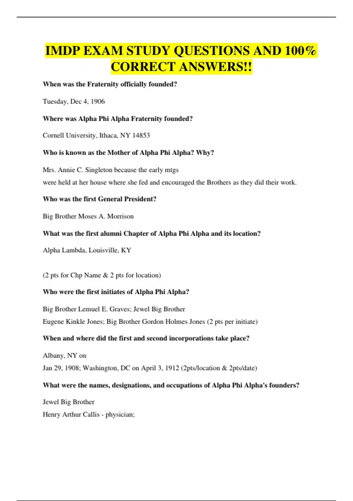 IMDP EXAM STUDY QUESTIONS AND 100% CORRECT ANSWERS!! - IMDP - Stuvia US