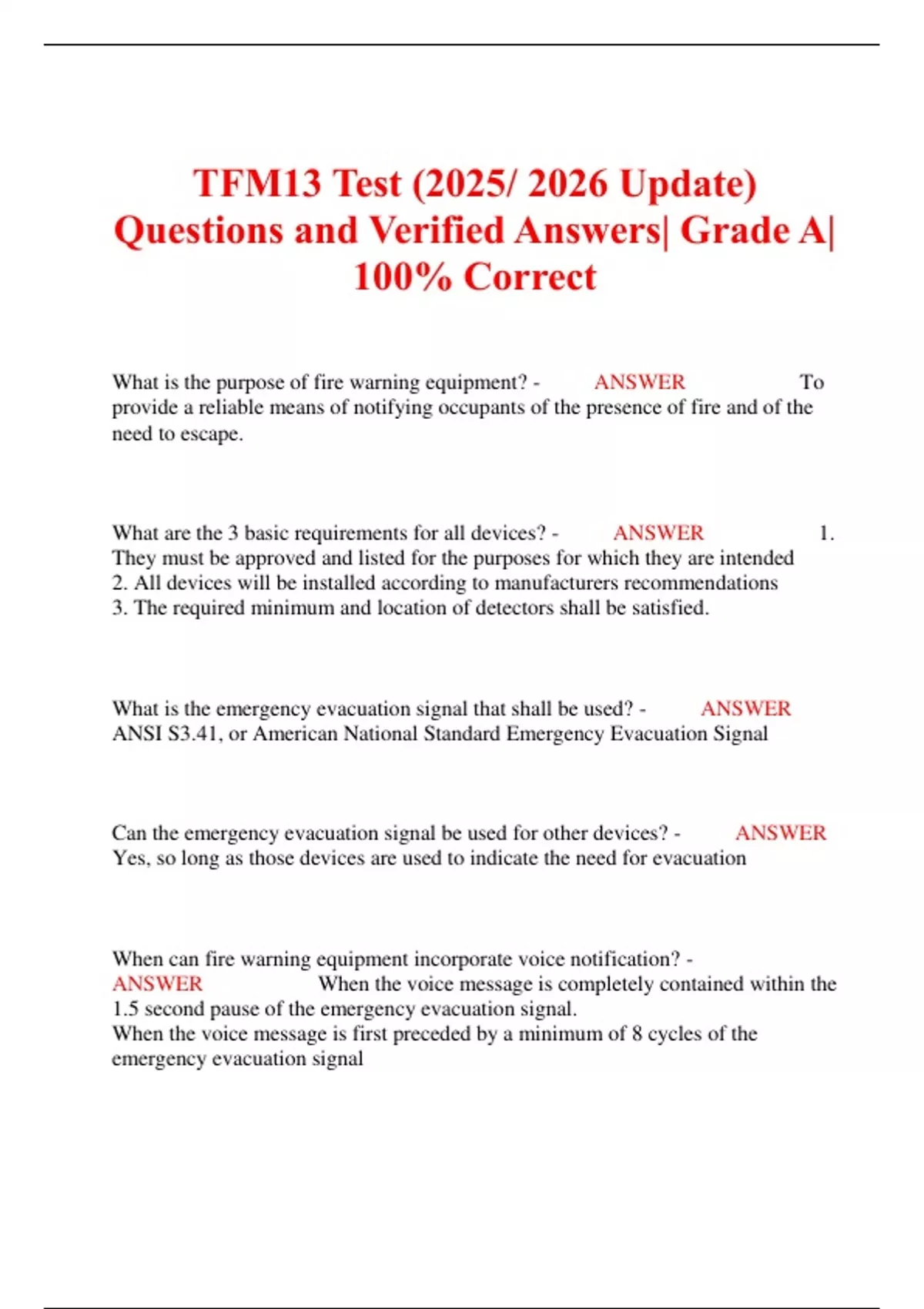 Texas Fire Alarm Practice Test (2025/ 2026 Update) Questions and ...
