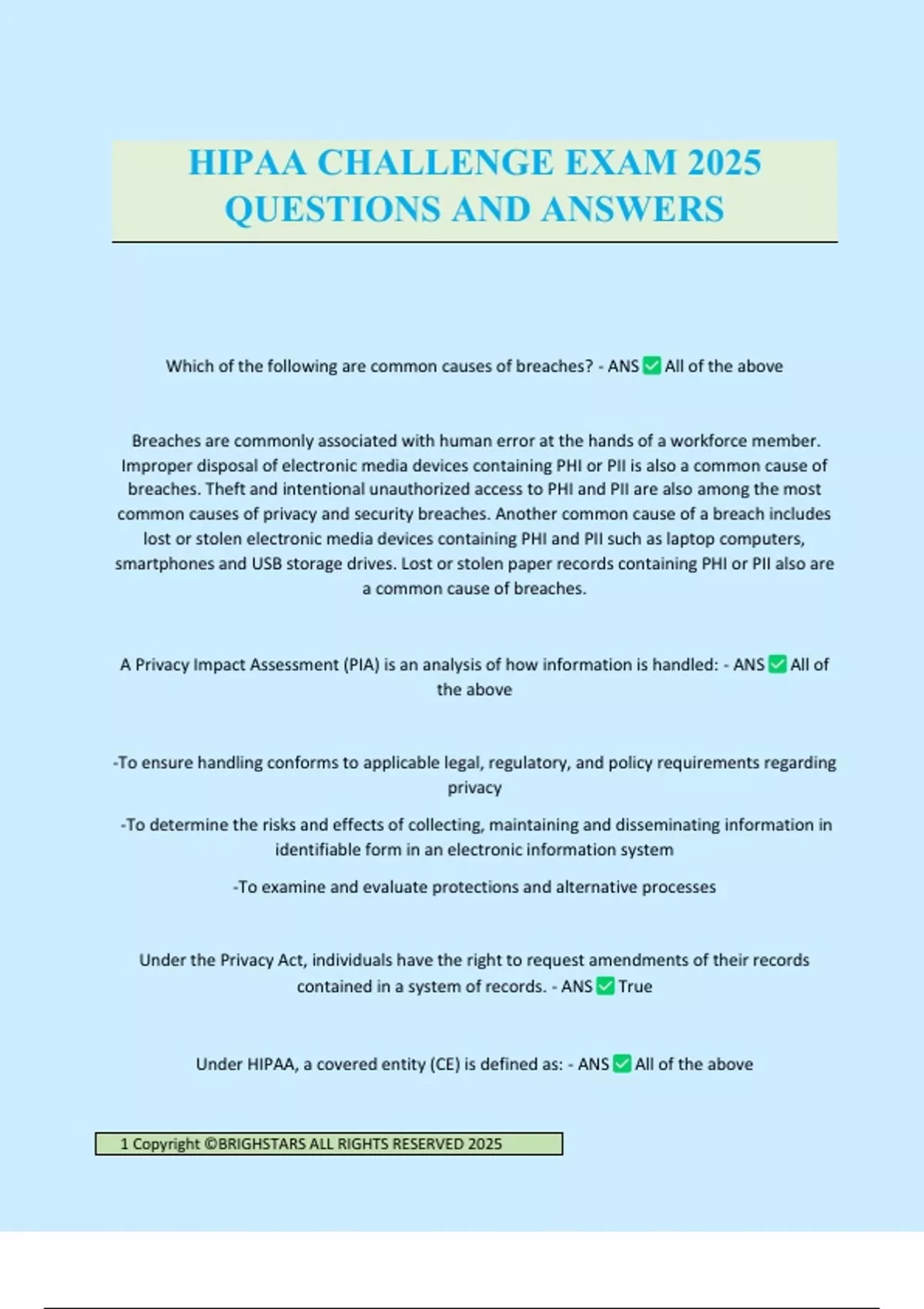 HIPAA CHALLENGE EXAM 2025 QUESTIONS AND ANSWERS - HIPAA CHALLENGE ...