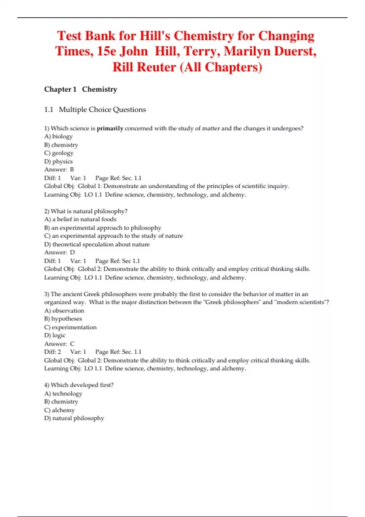 Chemistry for Changing Times 15e – John Hill, Terry McCreary, Marilyn ...