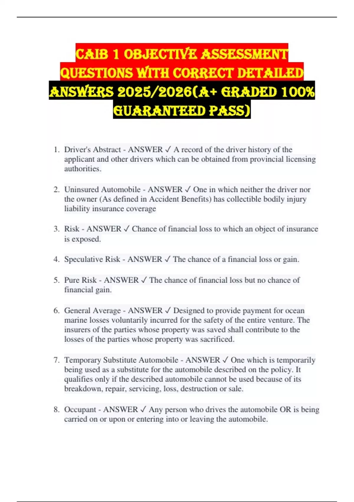 CAIB 1 OBJECTIVE ASSESSMENT Questions with Correct DETAILED Answers ...