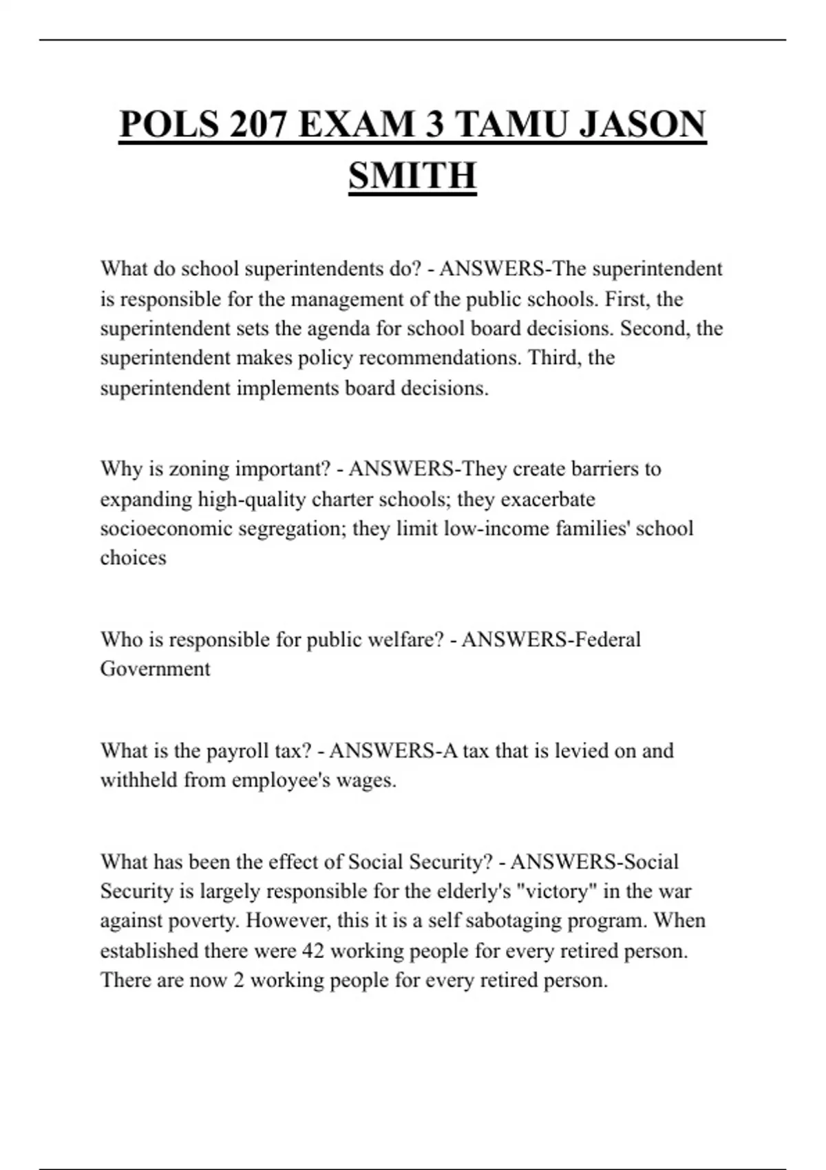 POLS 207 EXAM 3 TAMU JASON SMITH QUESTIONS AND ANSWERS 2025 - POLS 207 ...