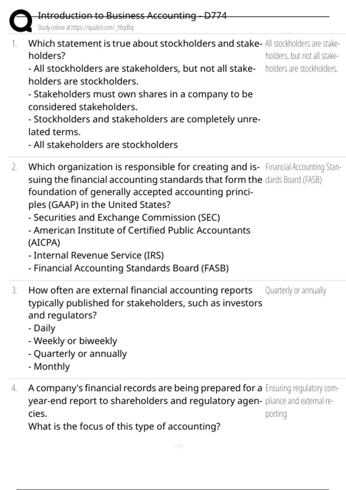 WGU D774 Intro to Business Accounting BUNDLE - Stuvia US