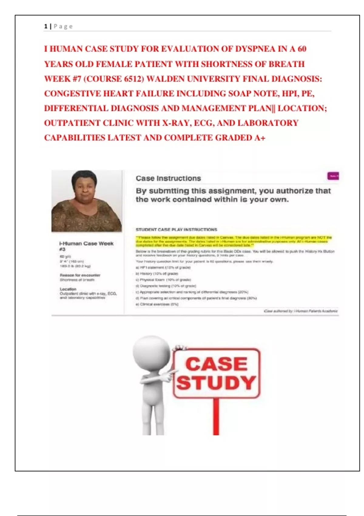 I HUMAN CASE STUDY FOR EVALUATION OF DYSPNEA IN A 60 YEARS OLD FEMALE ...