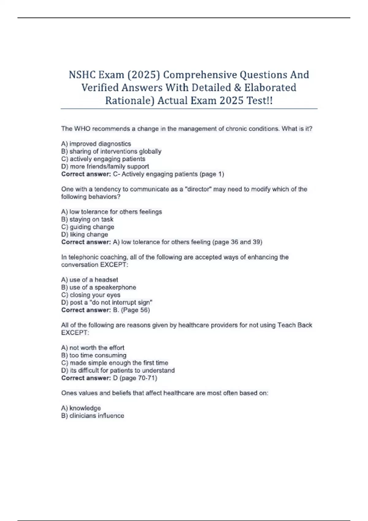 NSHC Exam (2025) Comprehensive Questions And Verified Answers With ...
