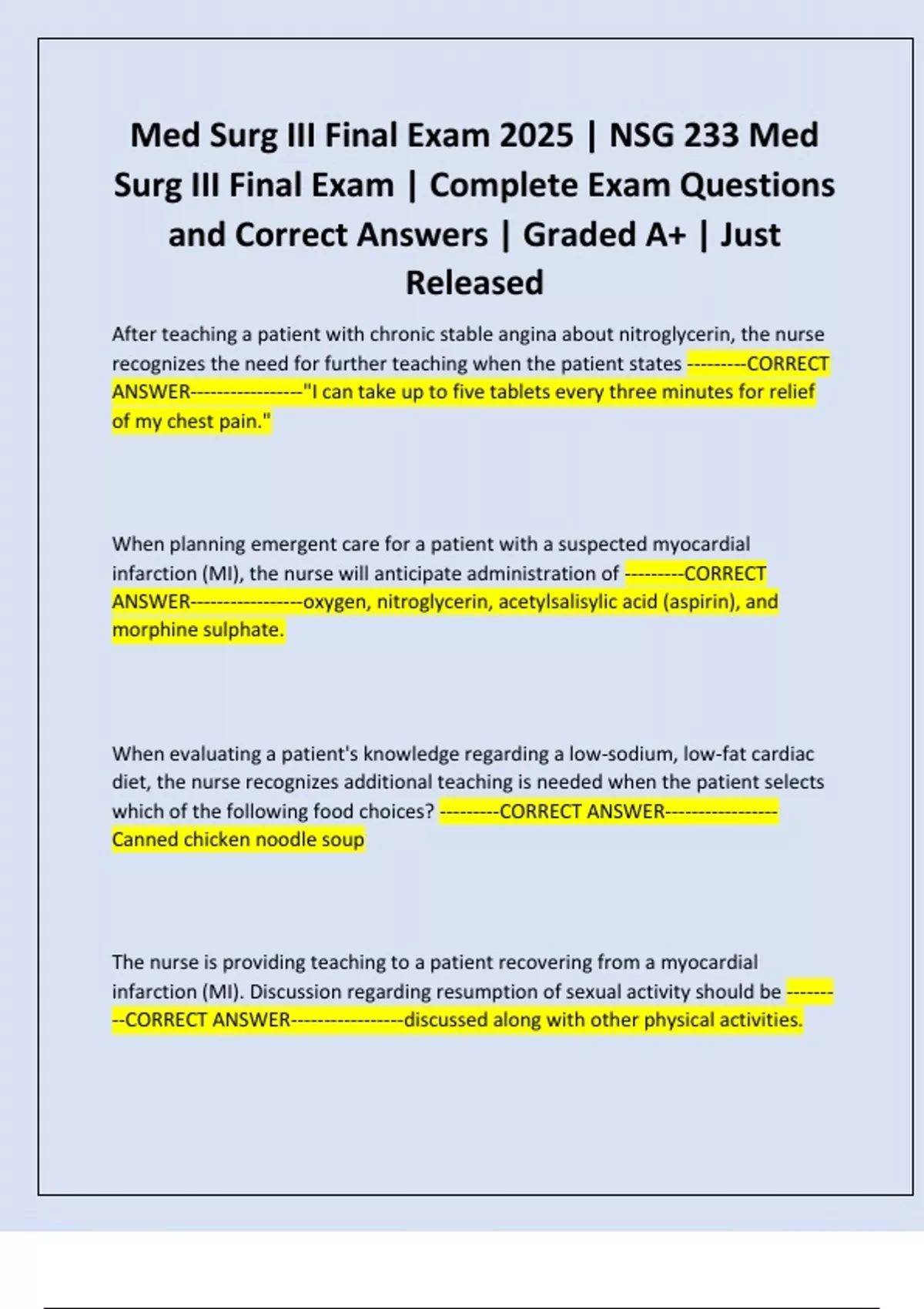 Med Surg III Final Exam 2025 | NSG 233 Med Surg III Final Exam ...