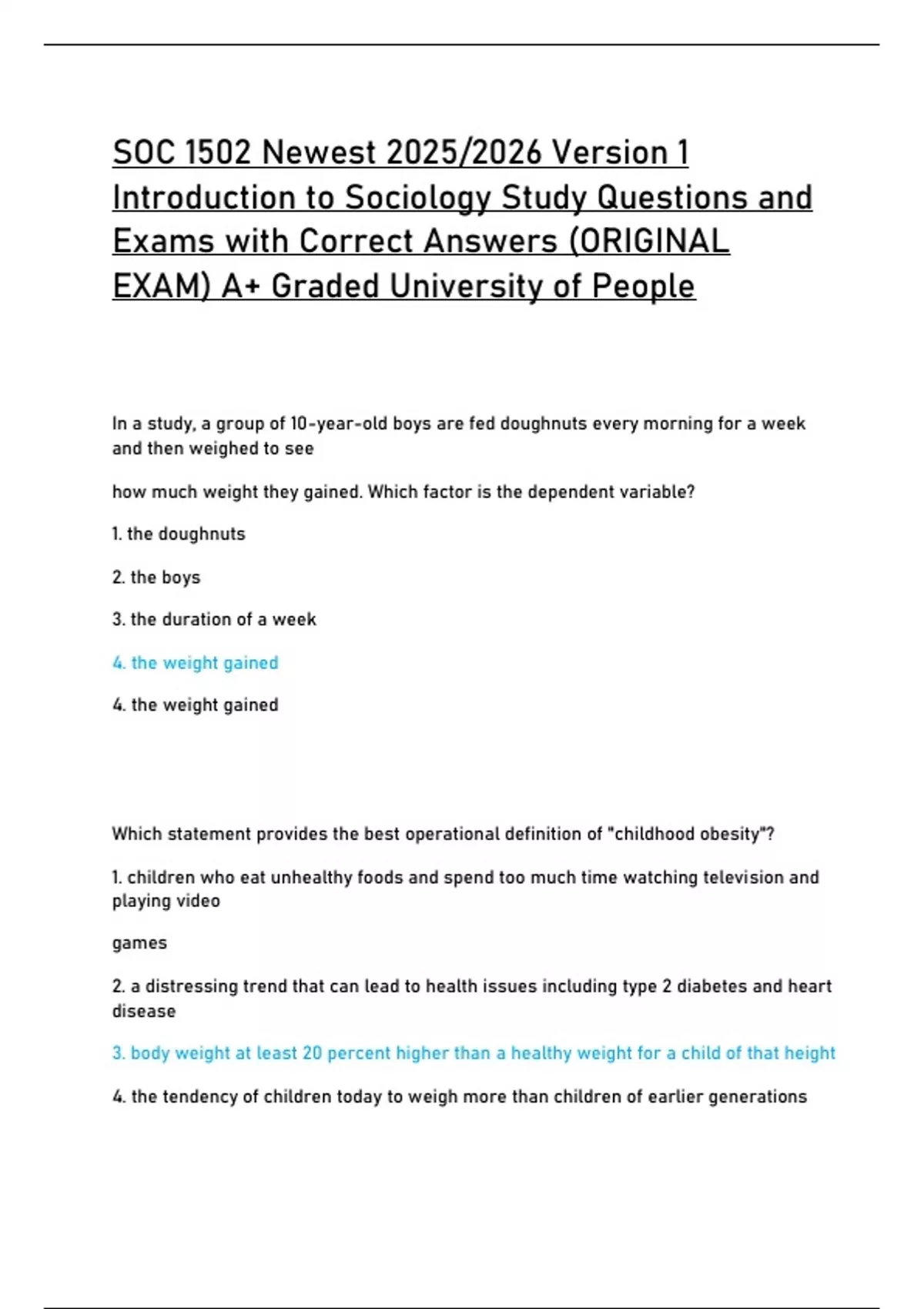 SOC 1502 Newest 2025/2026 Version 1 Introduction to Sociology Study ...