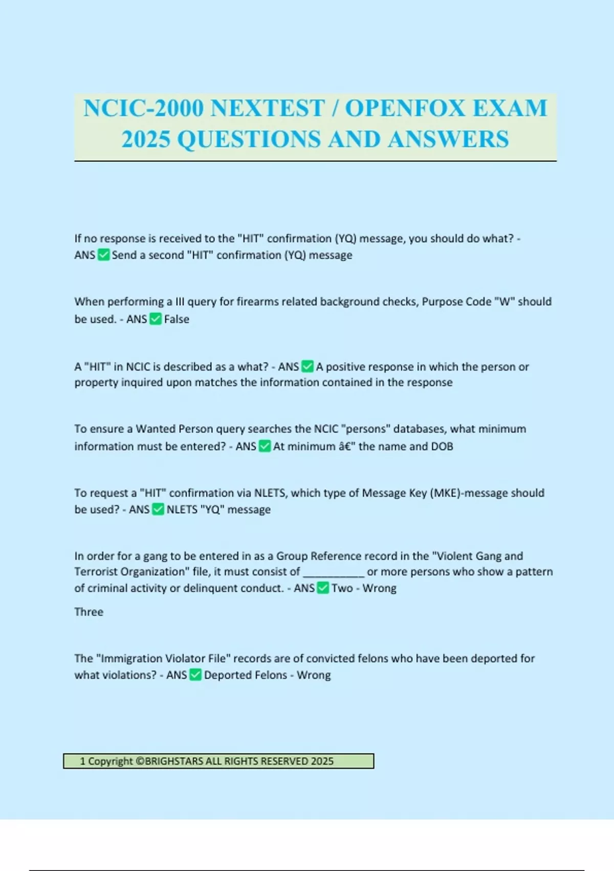 NCIC-2000 NEXTEST / OPENFOX EXAM 2025 QUESTIONS AND ANSWERS - NCIC 2000 ...