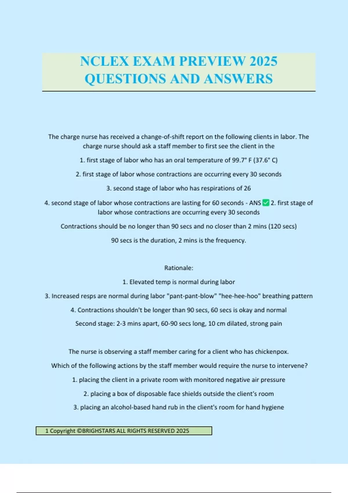 NCLEX EXAM PREVIEW 2025 QUESTIONS AND ANSWERS - NCLEX - Stuvia US
