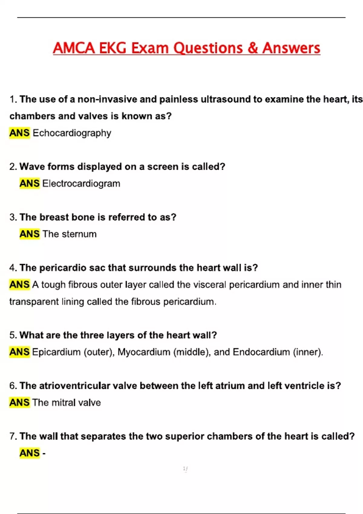 AMCA EKG Exam 2025 | Actual Exam Questions & Verified Answers | Latest ...