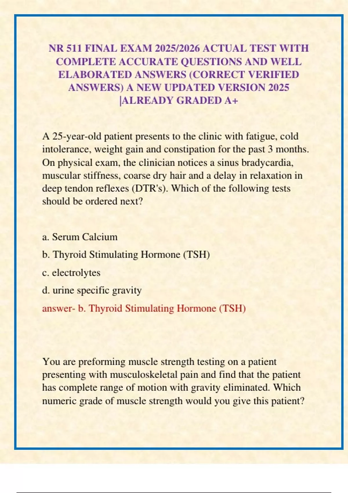 NR 511 FINAL EXAM 2025/2026 ACTUAL TEST WITH COMPLETE ACCURATE ...