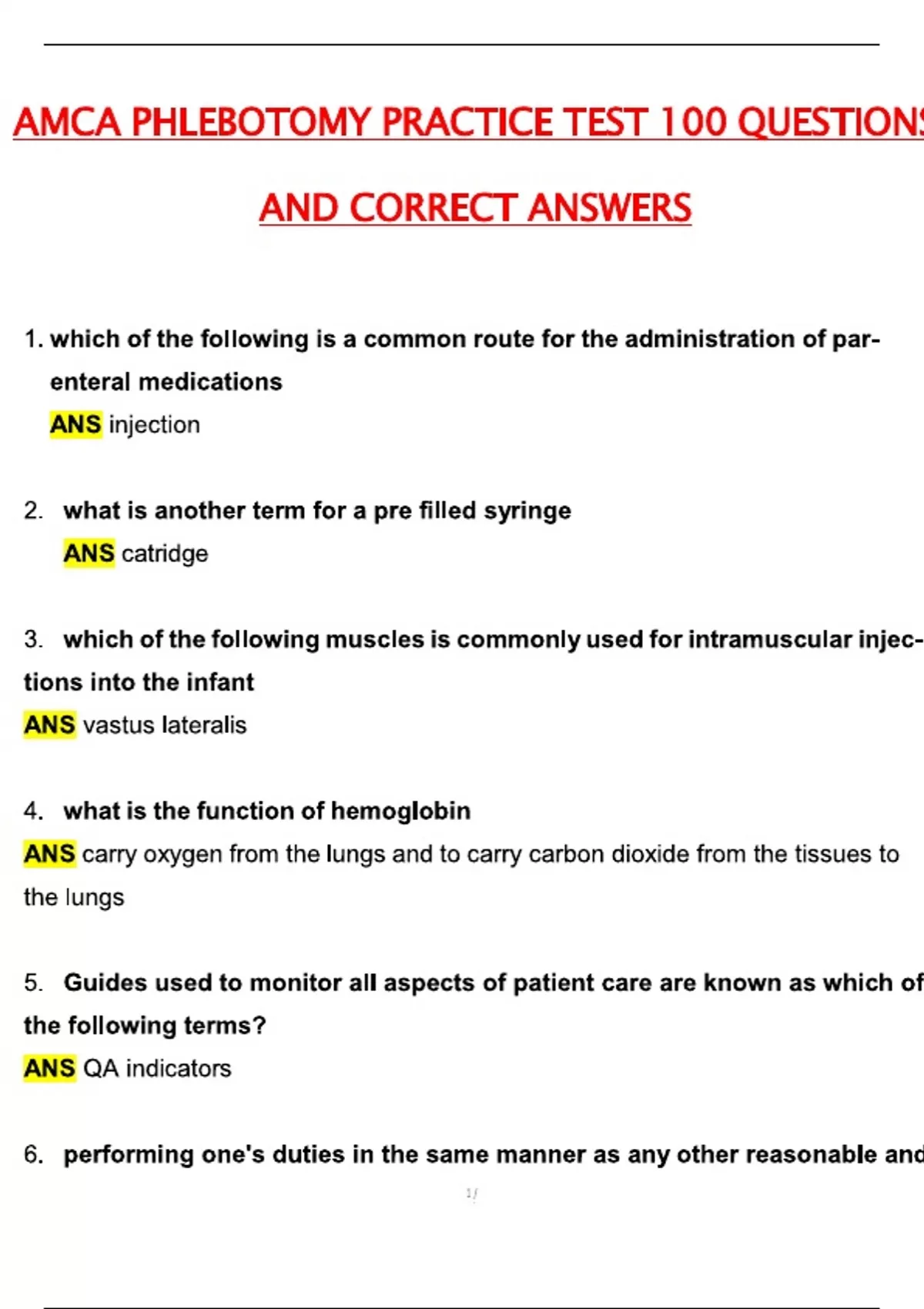 AMCA PHLEBOTOMY PRACTICE TEST 2025 | Actual Exam Questions & Verified ...