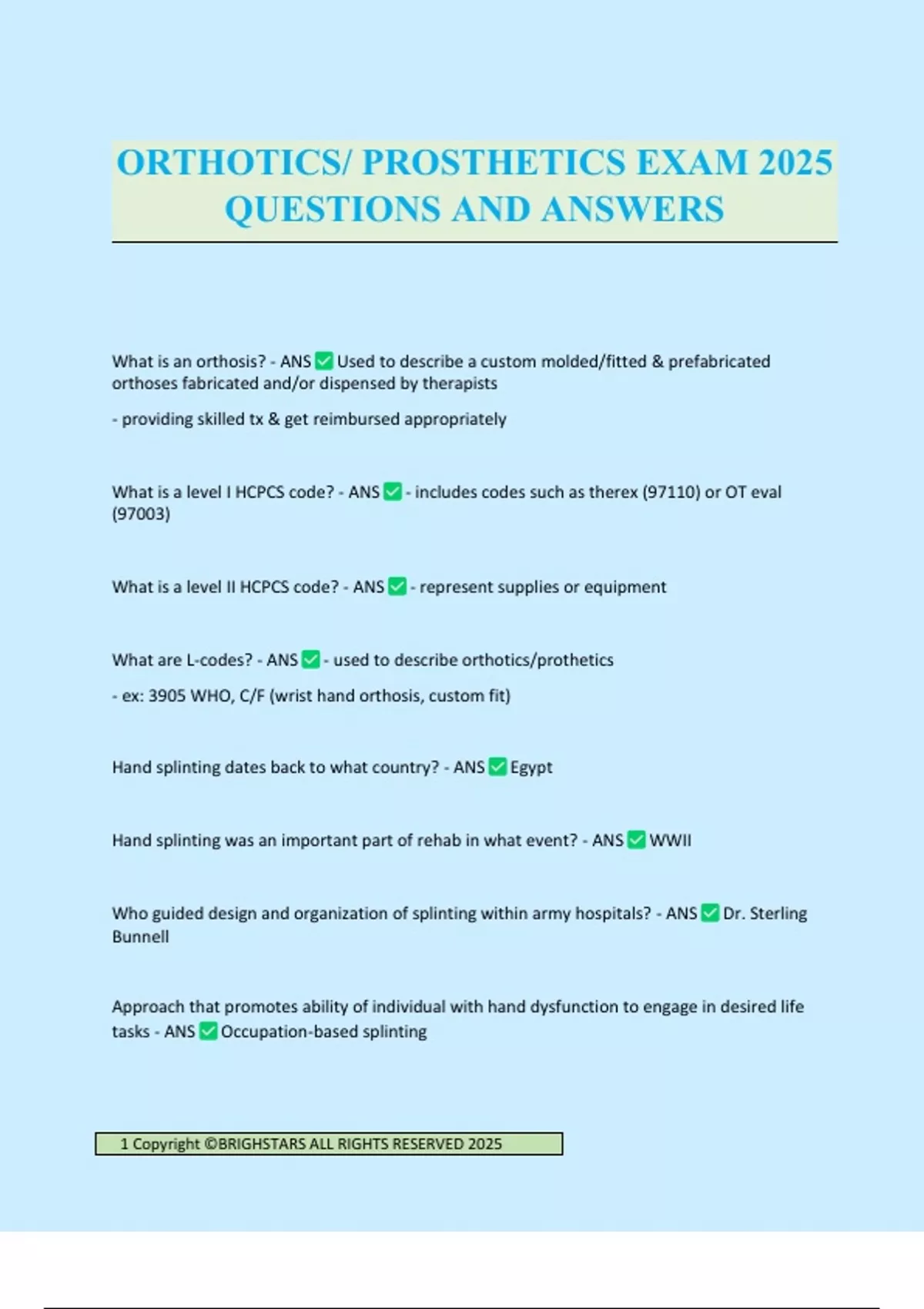 ORTHOTICS/ PROSTHETICS EXAM 2025 QUESTIONS AND ANSWERS - ORTHOTICS ...
