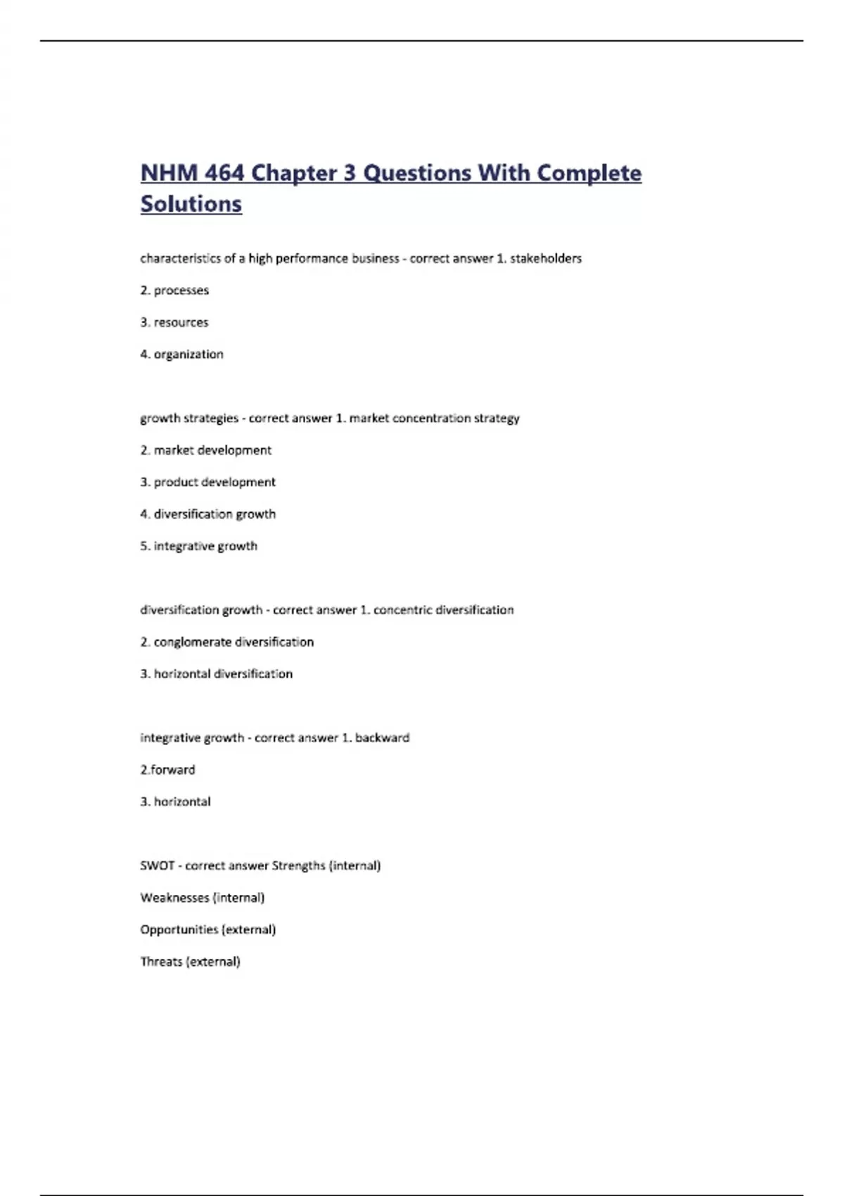 NHM 464 Chapter 3 Questions With Complete Solutions - NHM 464 - Stuvia US