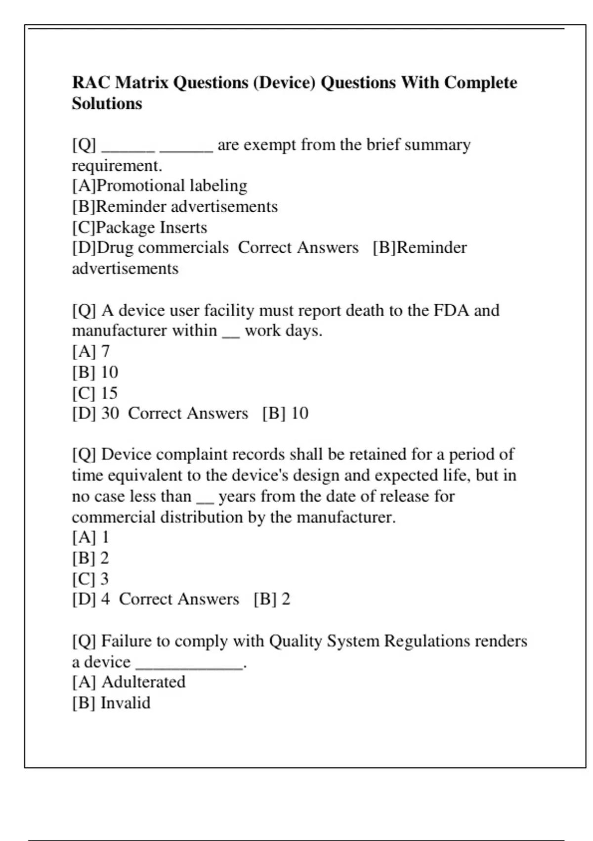 RAC Matrix Questions (Device) Questions With Complete Solutions - RAC ...