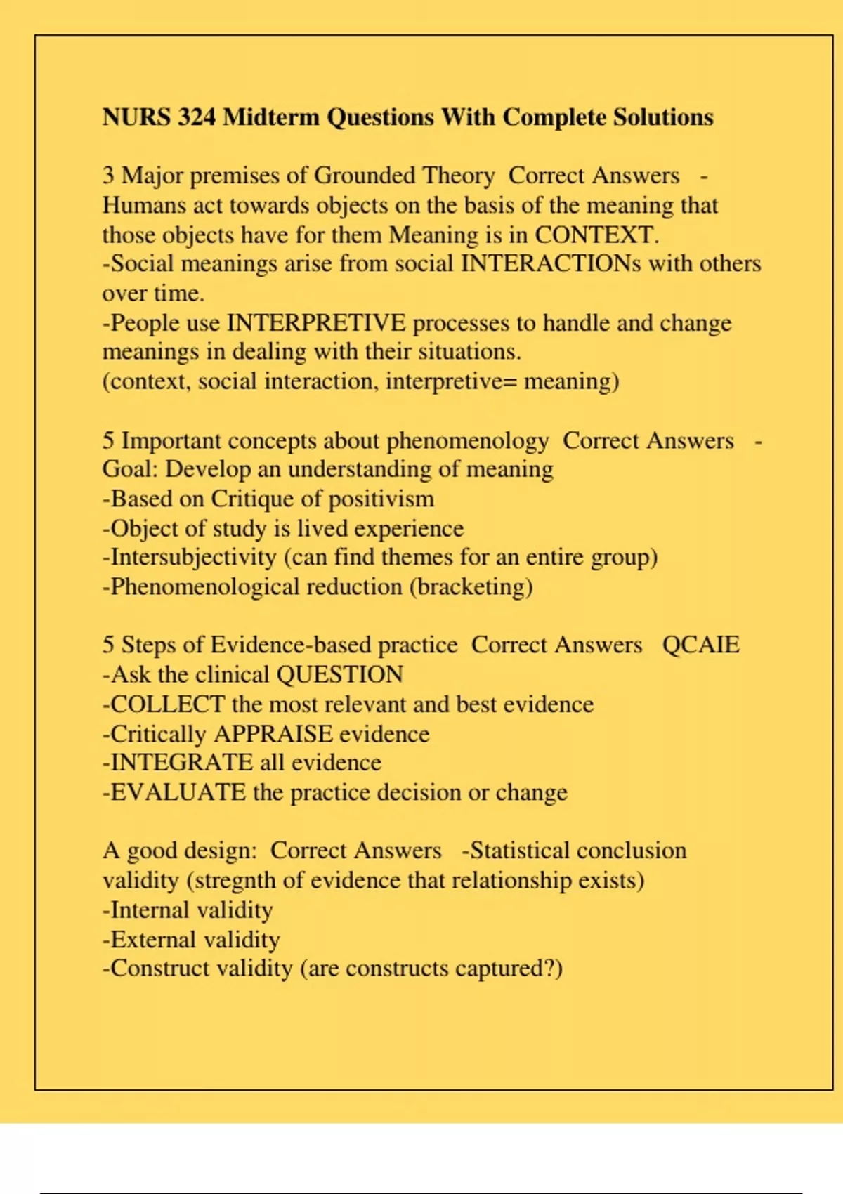 NURS 324 Midterm Questions With Complete Solutions - NURS 324 - Stuvia US