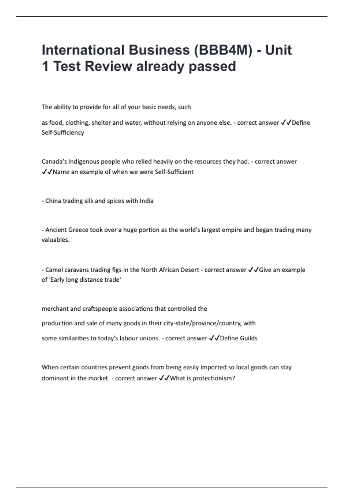 International Business (BBB4M) - Unit 1 Test Review already passed ...