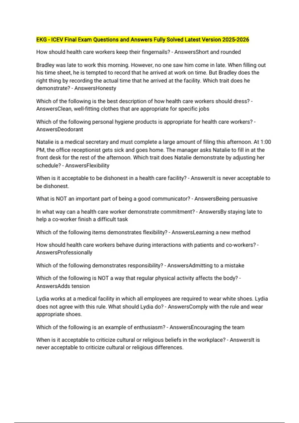 EKG - ICEV Final Exam Questions and Answers Fully Solved Latest Version ...