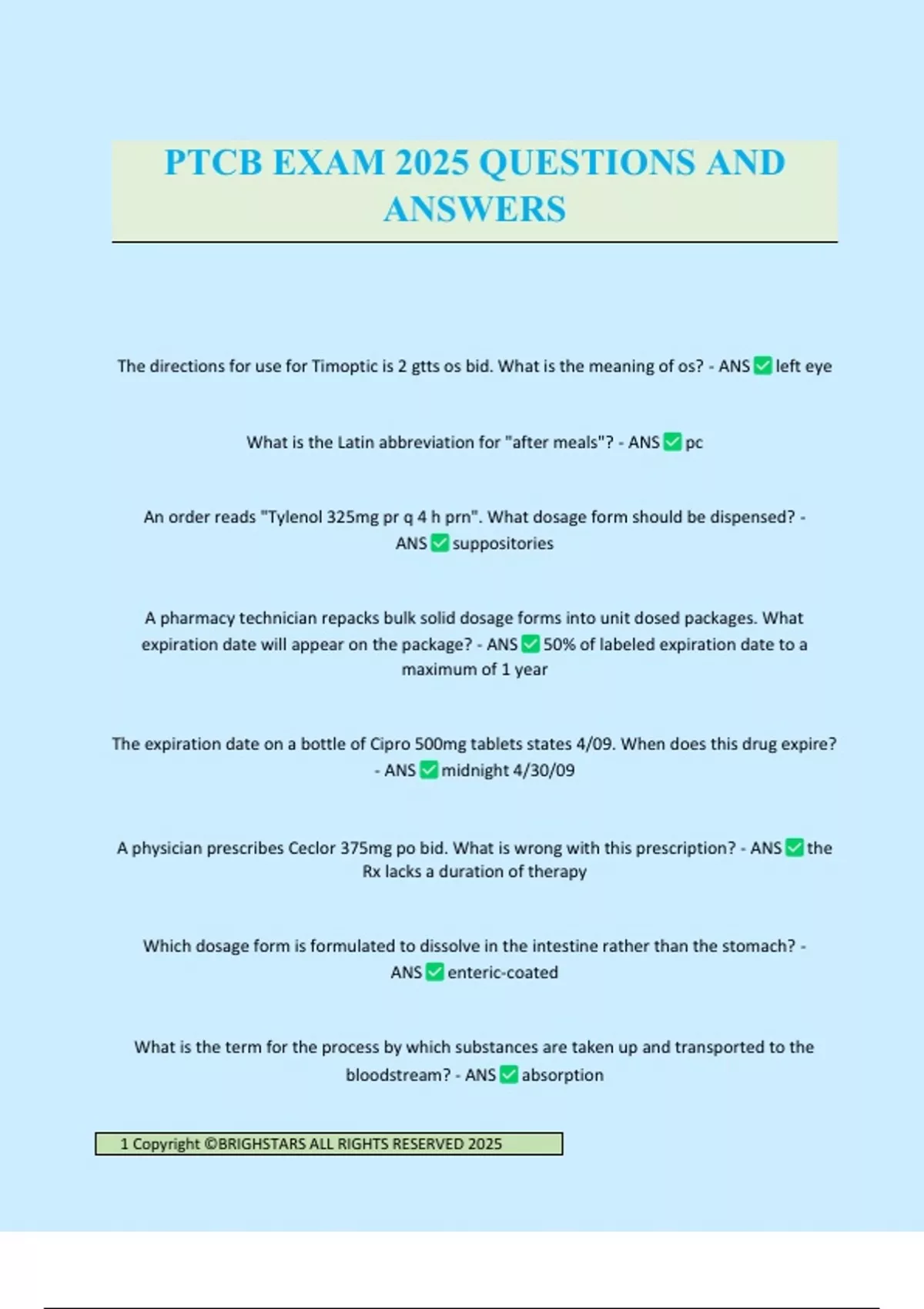 PTCB EXAM 2025 QUESTIONS AND ANSWERS - PTCB - Stuvia US