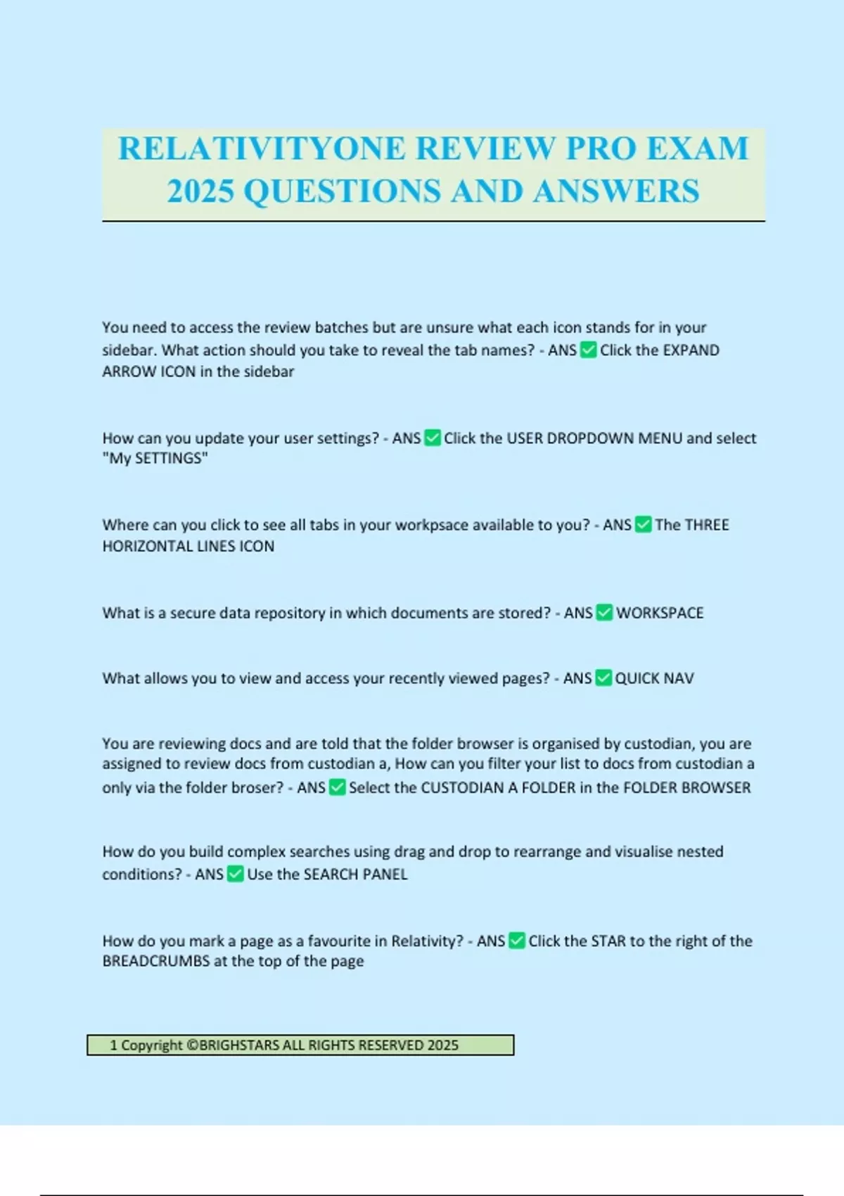 RELATIVITYONE REVIEW PRO EXAM 2025 QUESTIONS AND ANSWERS - RELATIVITYONE - Stuvia US