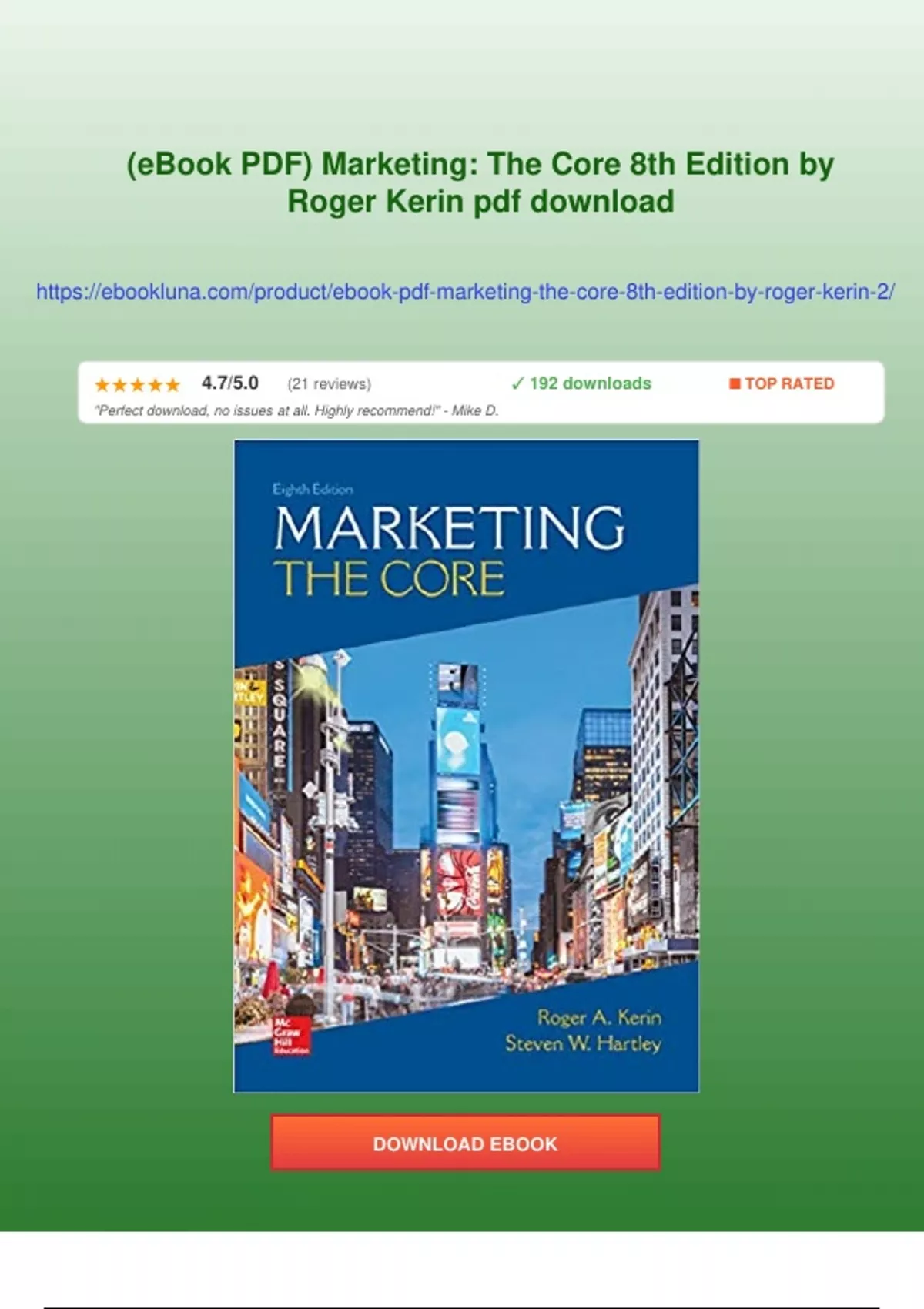 Summary (eBook PDF) Marketing: The Core 8th Edition by Roger Kerin ...