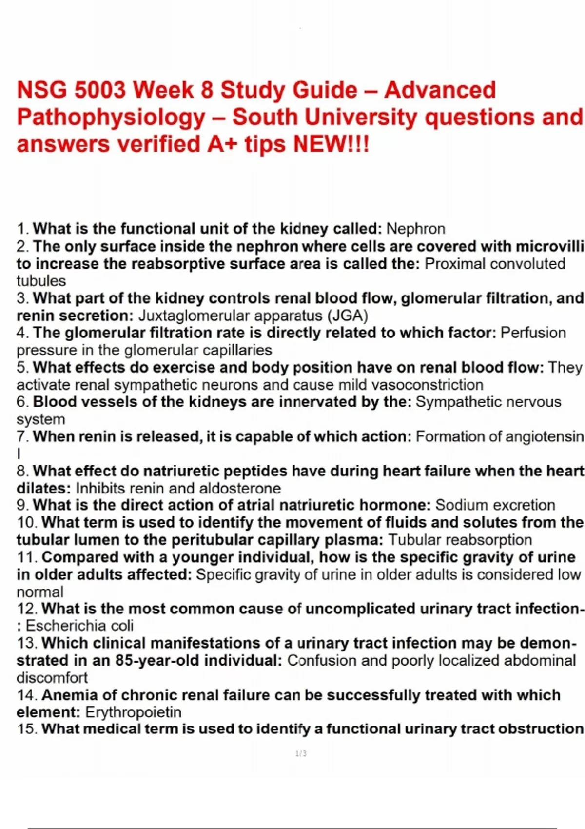 NSG 5003 Week 8 Study Guide – Advanced Pathophysiology – South University questions and answers ...