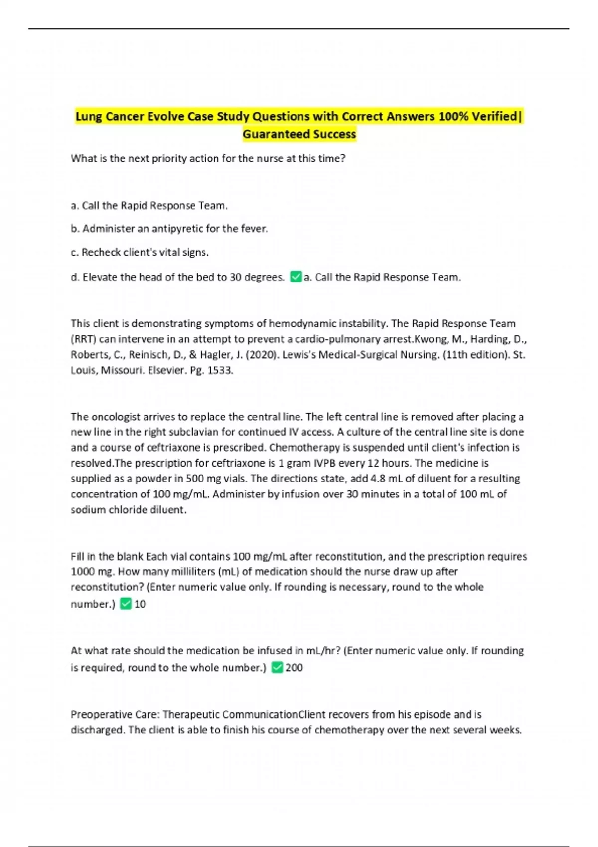 Lung Cancer Evolve Case Study Questions with Correct Answers 100% ...
