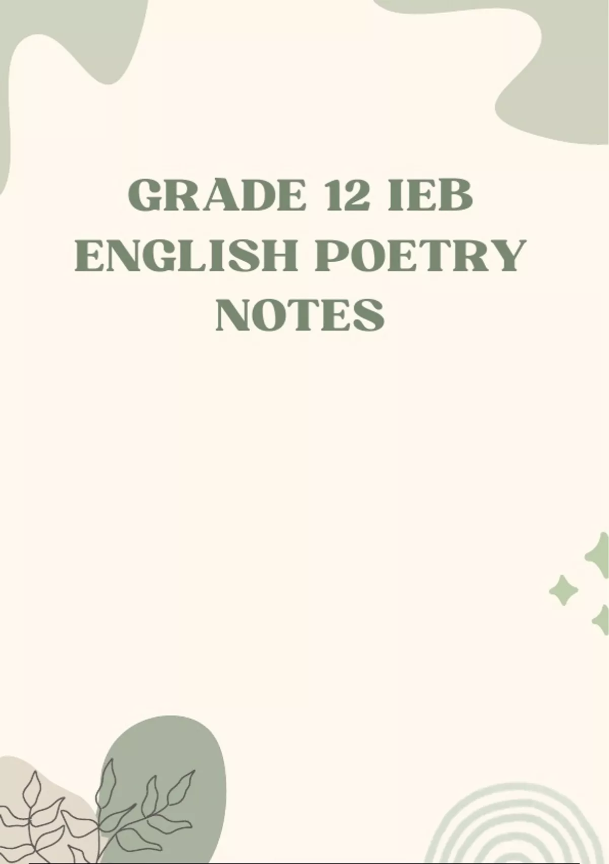 Summary Grade 12 IEB poetry notes - English Home Language - Stuvia SA