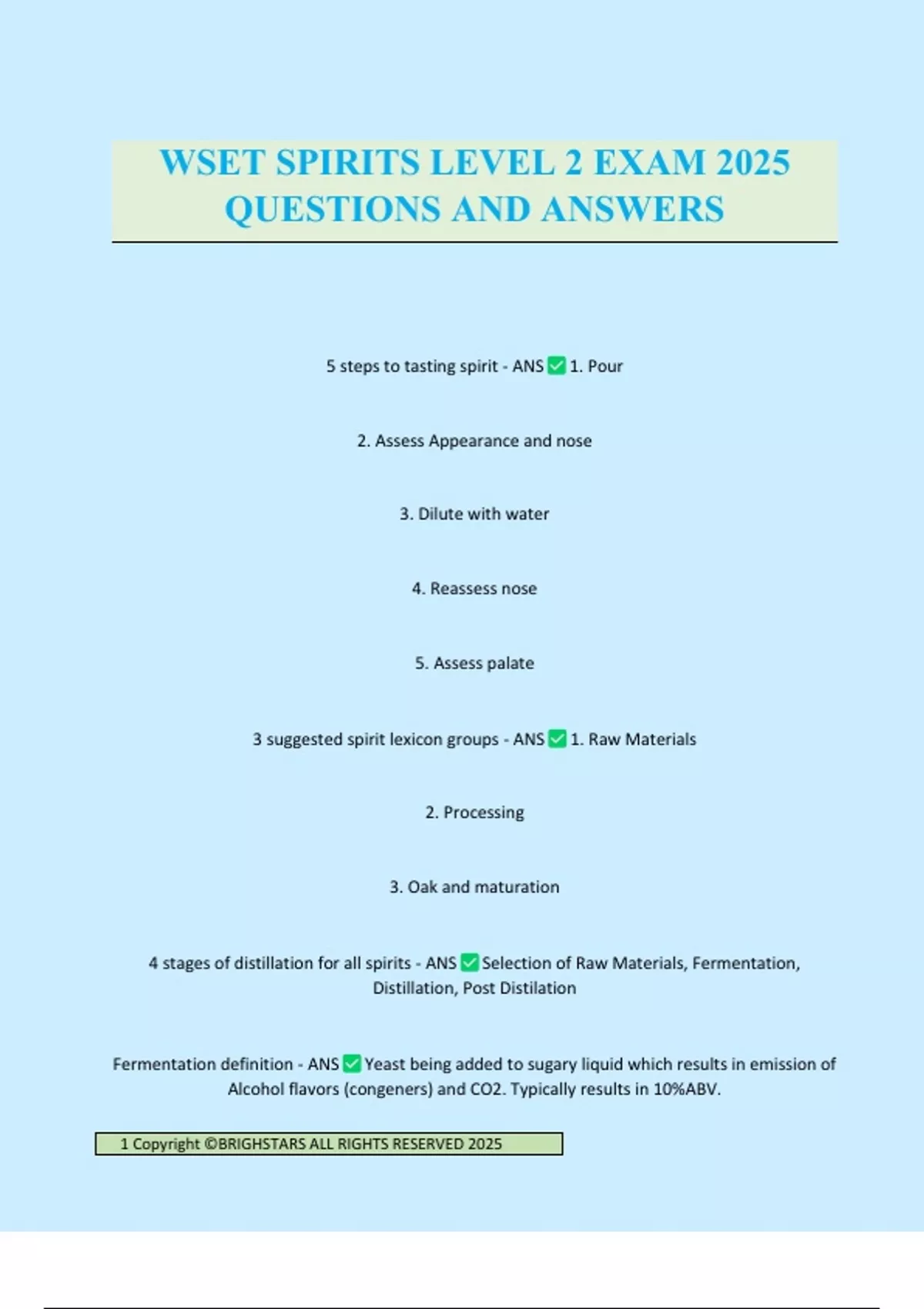 WSET SPIRITS LEVEL 2 EXAM 2025 QUESTIONS AND ANSWERS - WSET level 2 ...