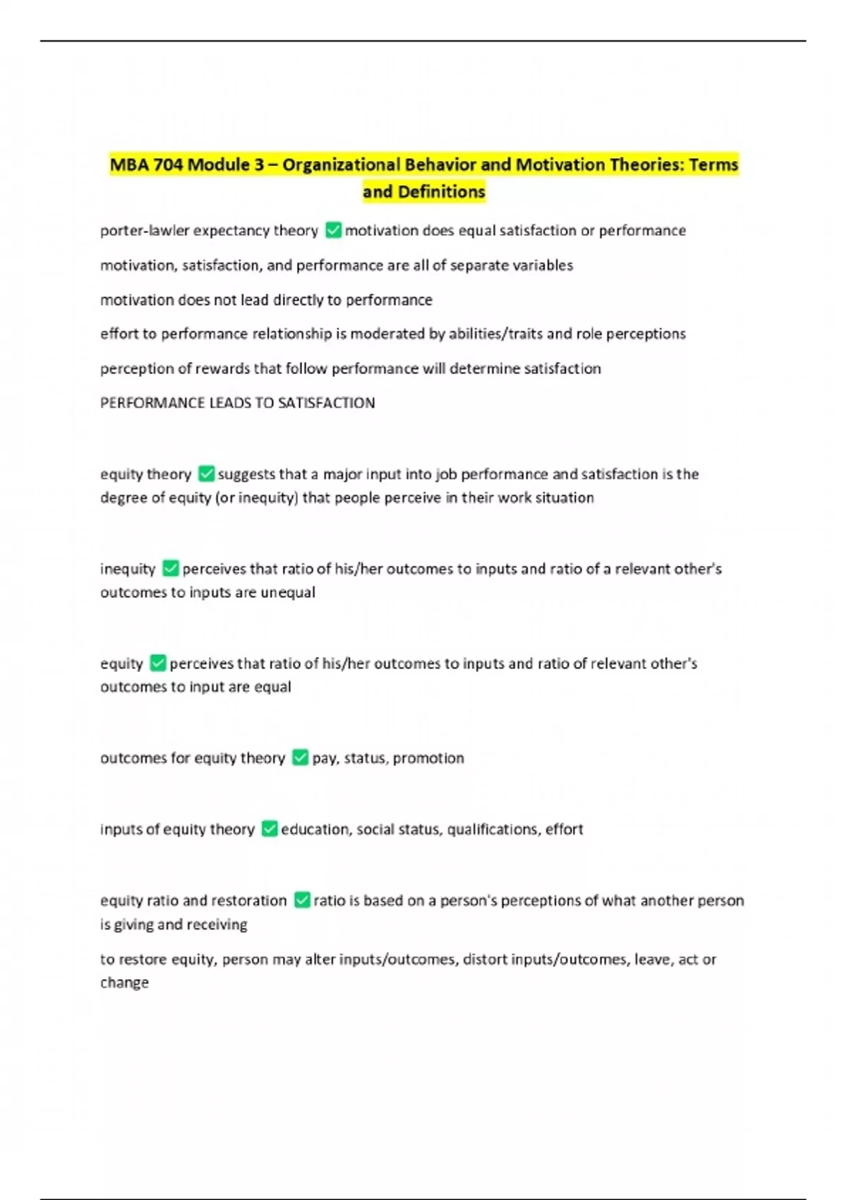 MBA 704 Module 3 – Organizational Behavior and Motivation Theories ...