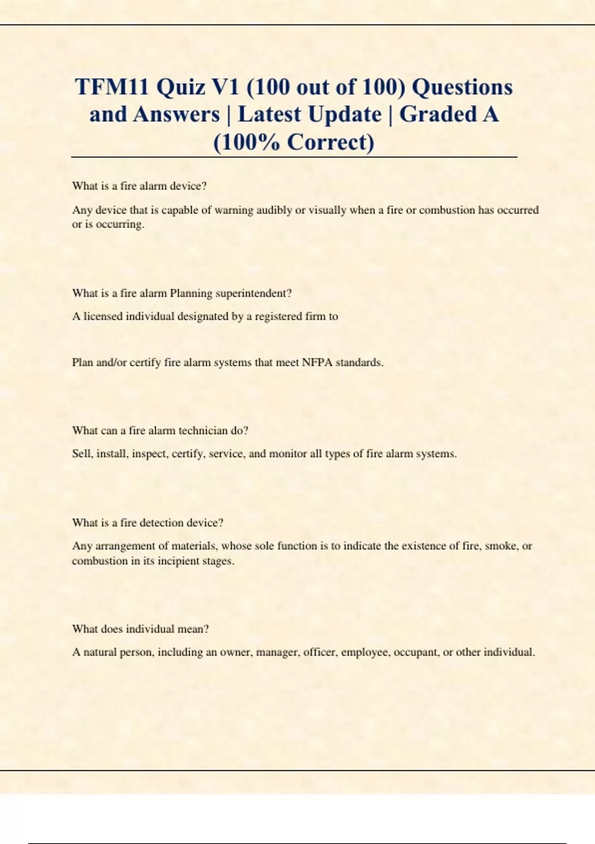 TFM11 Quiz V1 (100 out of 100) Questions and Answers | Latest Update ...