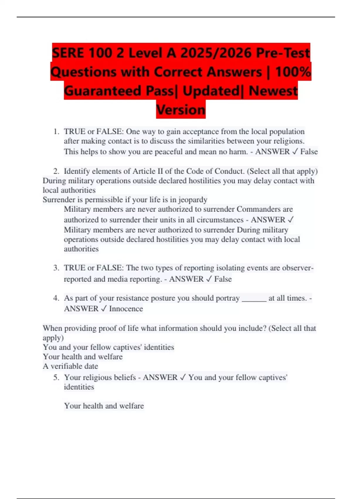 Sere 100 2 Pre Test
