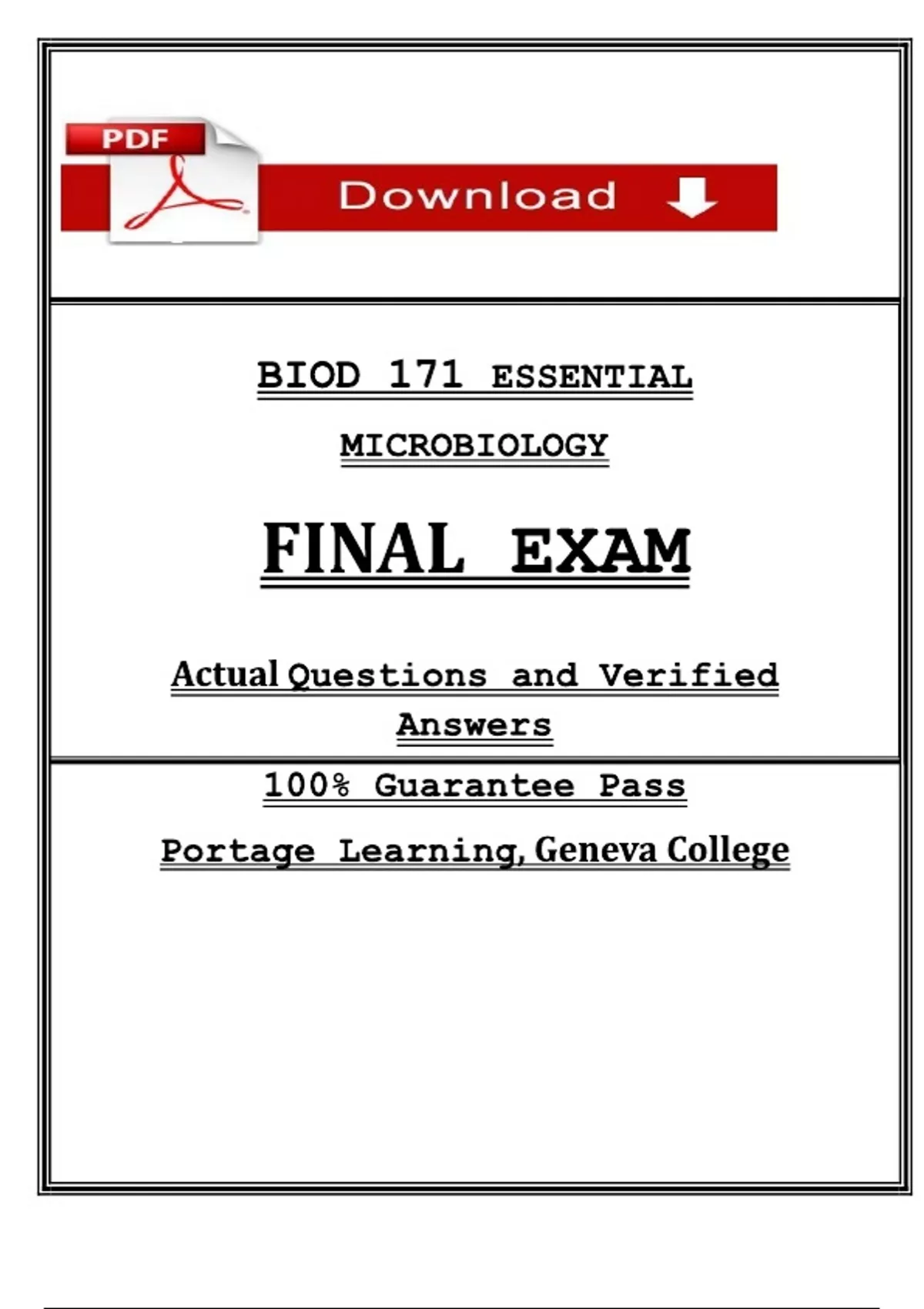 Microbiology BIOD 171 Final Exam – Portage learning 2025 Actual Exam ...