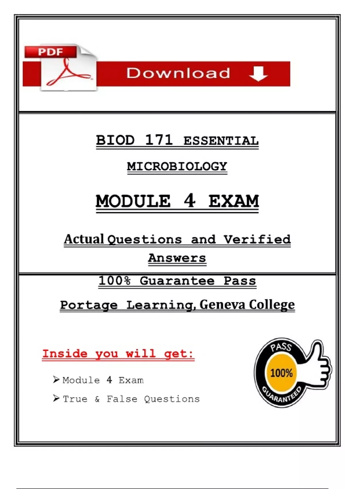 BIOD 171 Microbiology Module 4 Exam – Portage learning 2025 Actual Exam ...