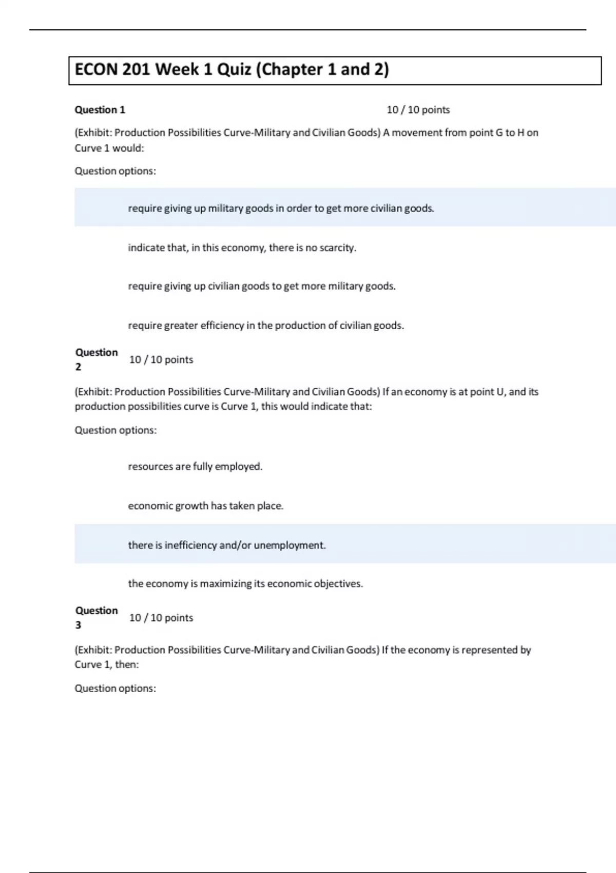 ECON 201 Week 1 Quiz (Chapters 1 and 2) | American Military University ...