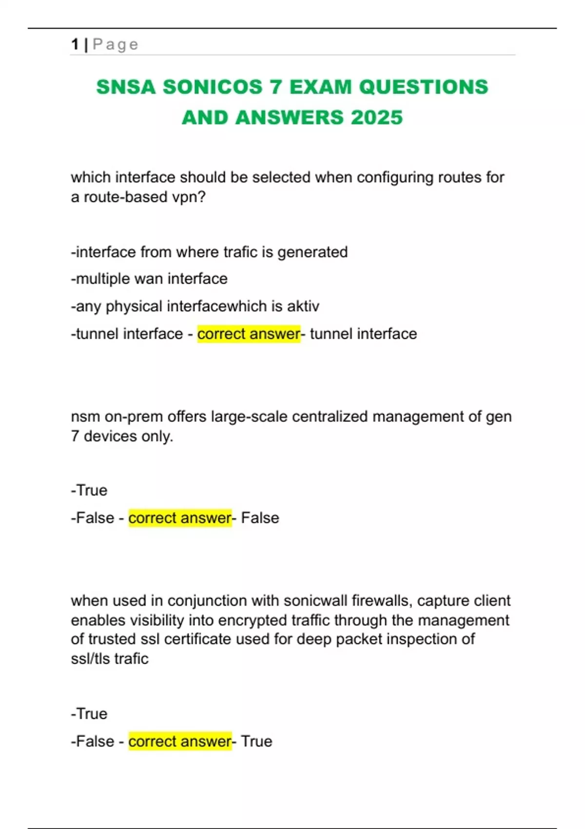 SNSA SONICOS 7 EXAM QUESTIONS AND ANSWERS 2025 - SNSA SONICOS 7 - Stuvia US