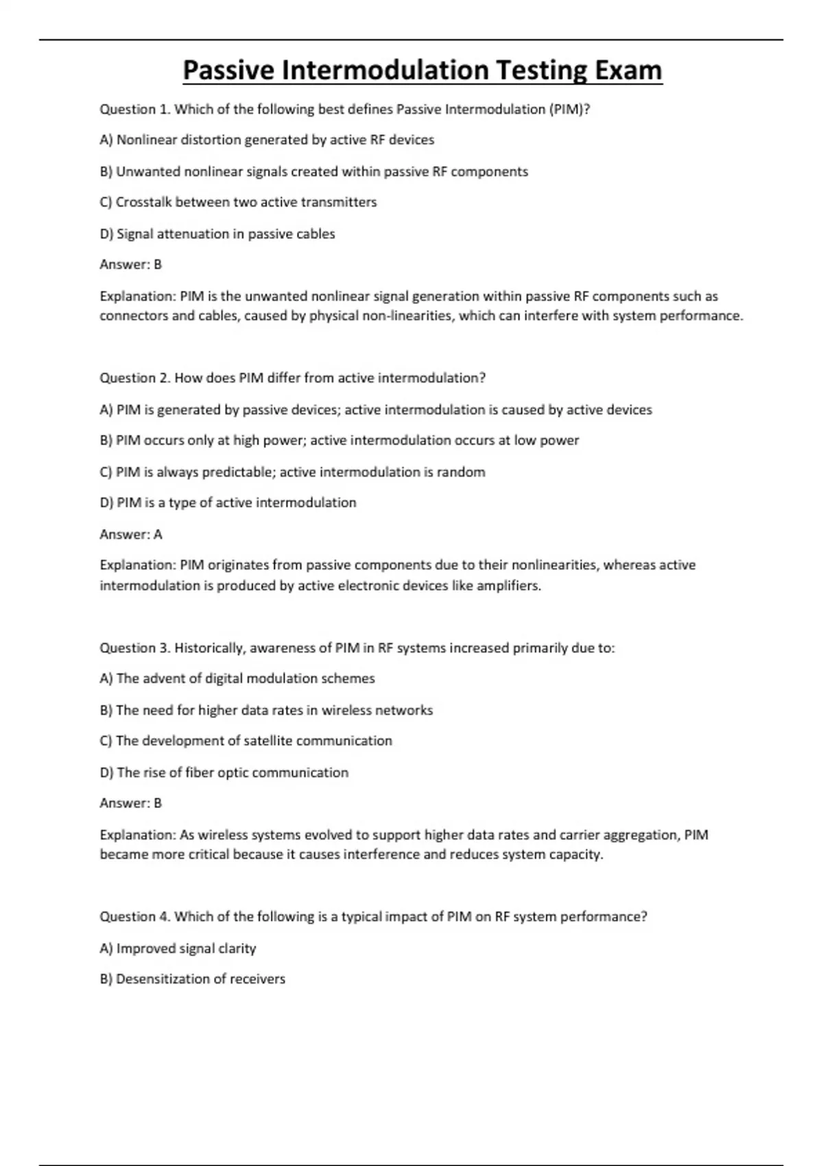 Passive Intermodulation Testing Exam - Computer - Stuvia US