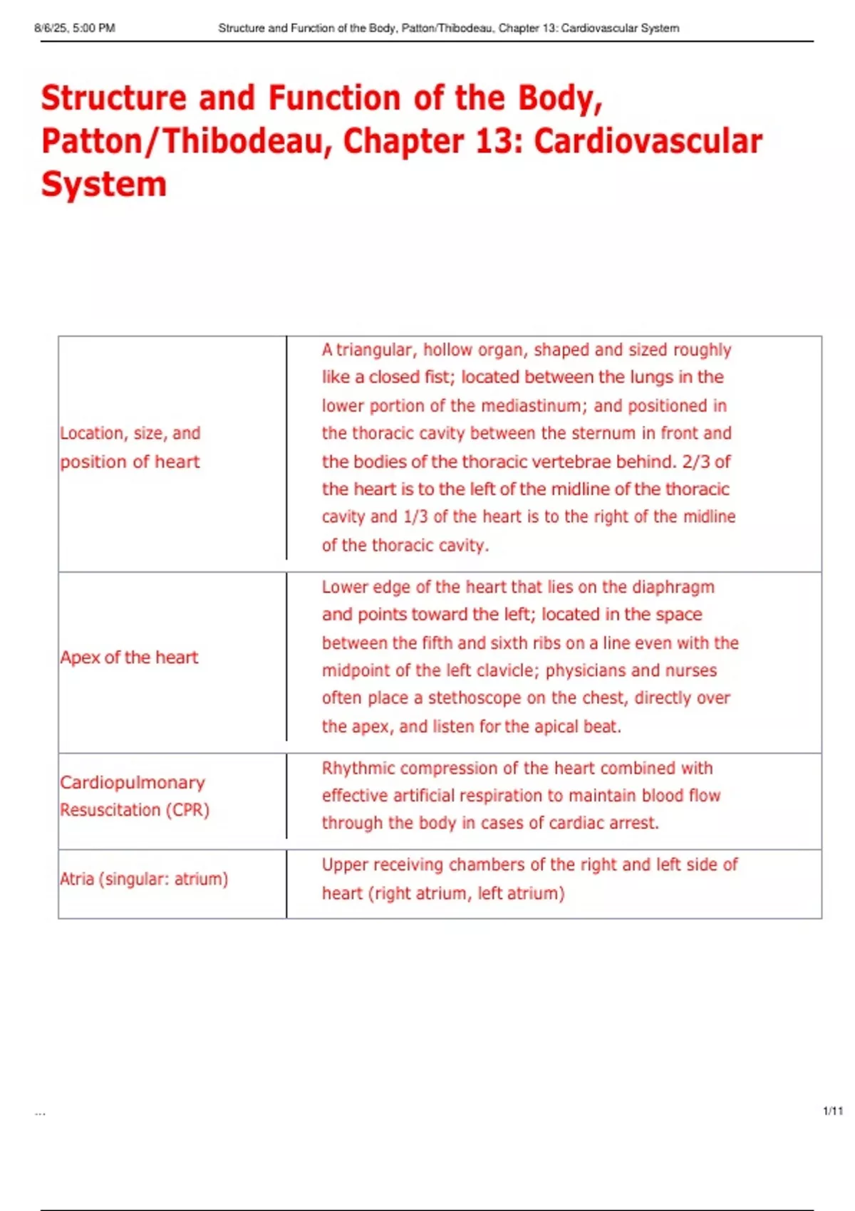Exam (elaborations) Structure and Function of the Body, Patton ...