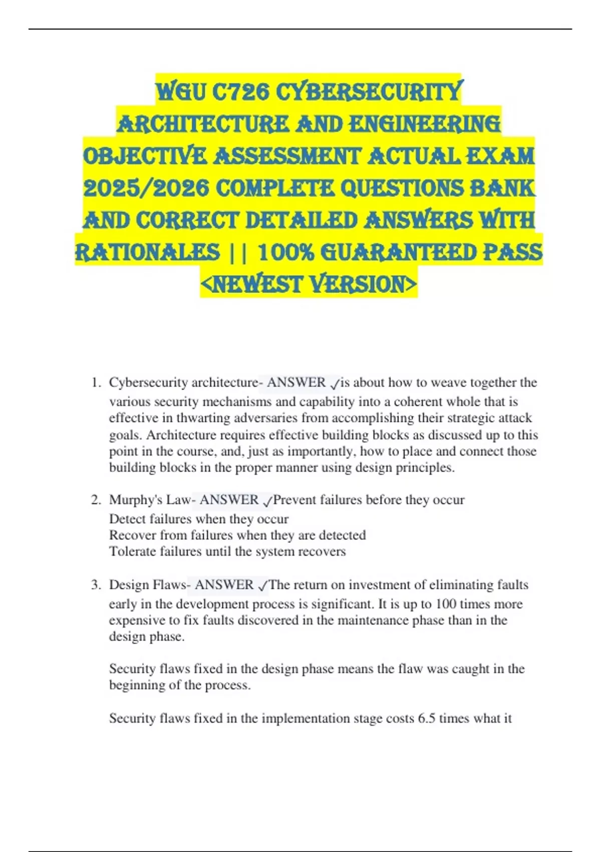 WGU C726 Cybersecurity Architecture and Engineering OBJECTIVE ...