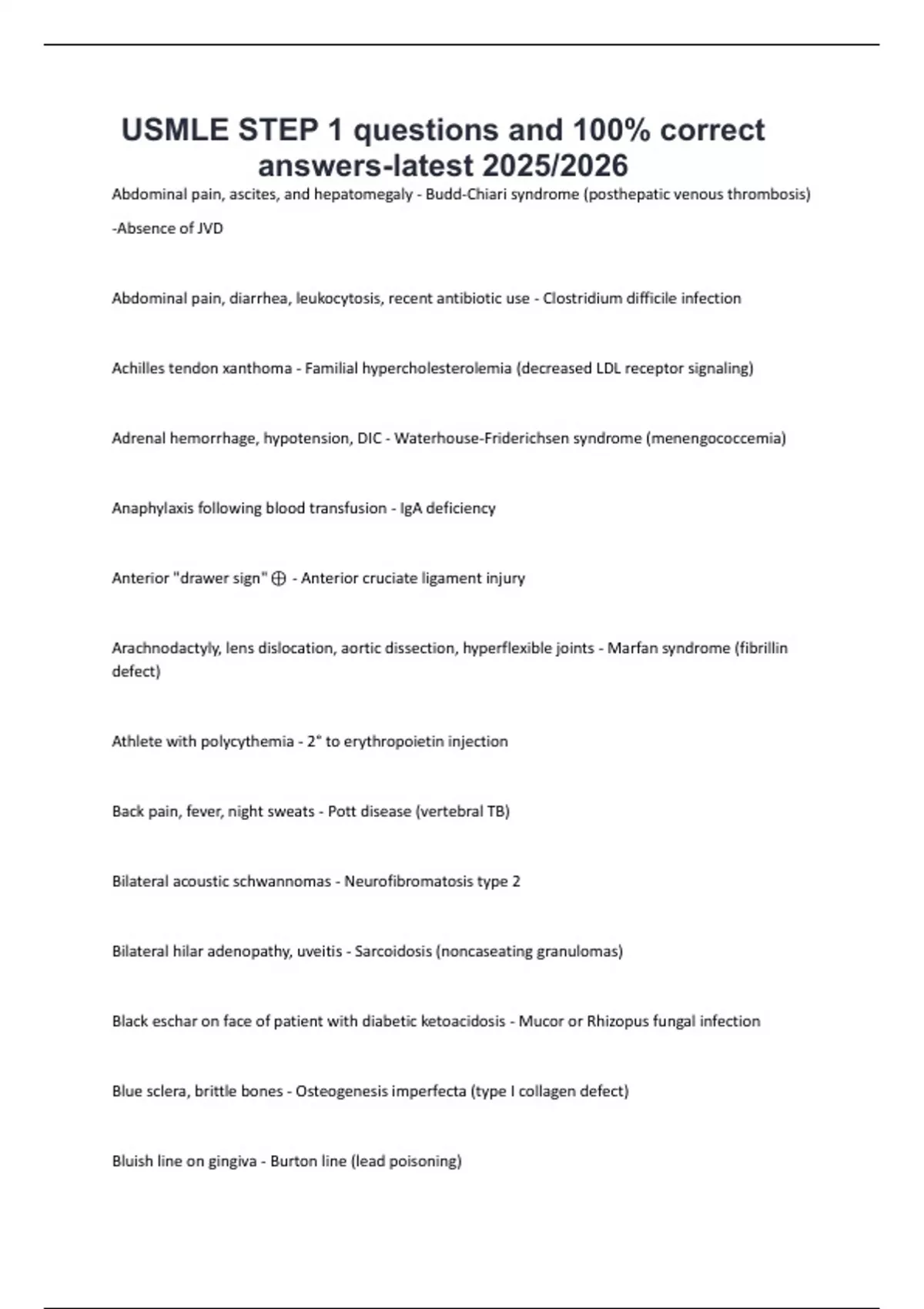 USMLE STEP 1 questions and 100% correct answers-latest 2025/2026 ...