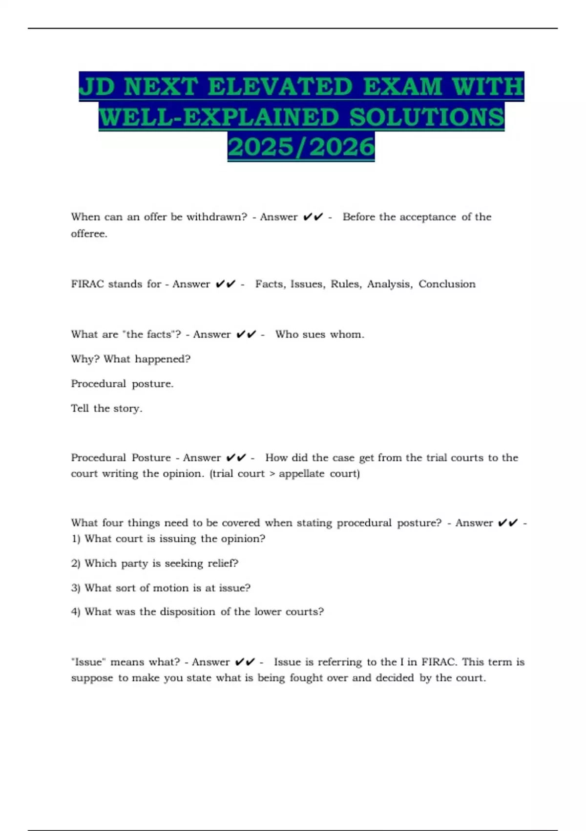 JD Next – Elevated Exam with Well-Explained Solutions 2025/2026 ...