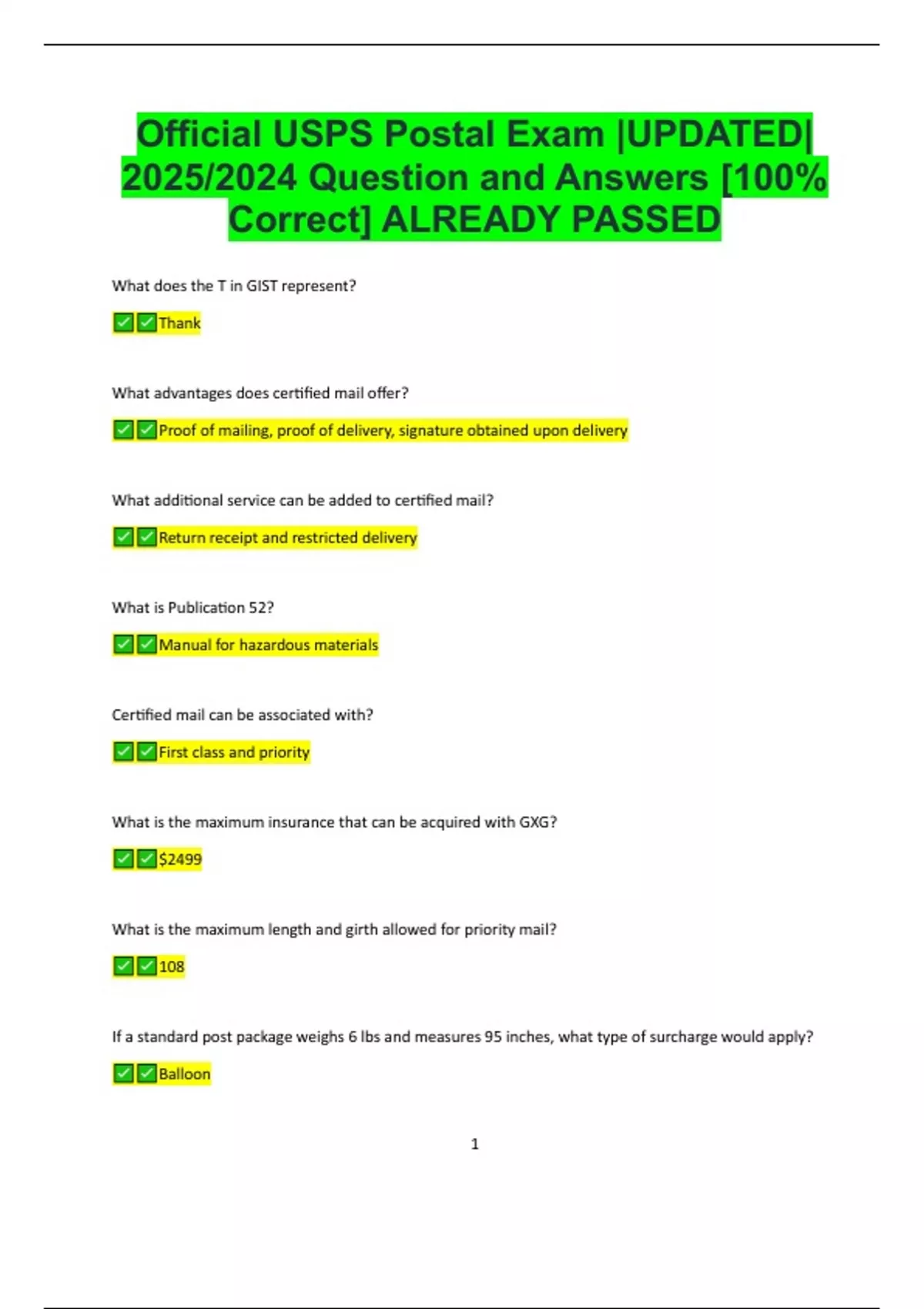 Official USPS Postal Exam |UPDATED| 2025/2026 Question and Answers [100 ...