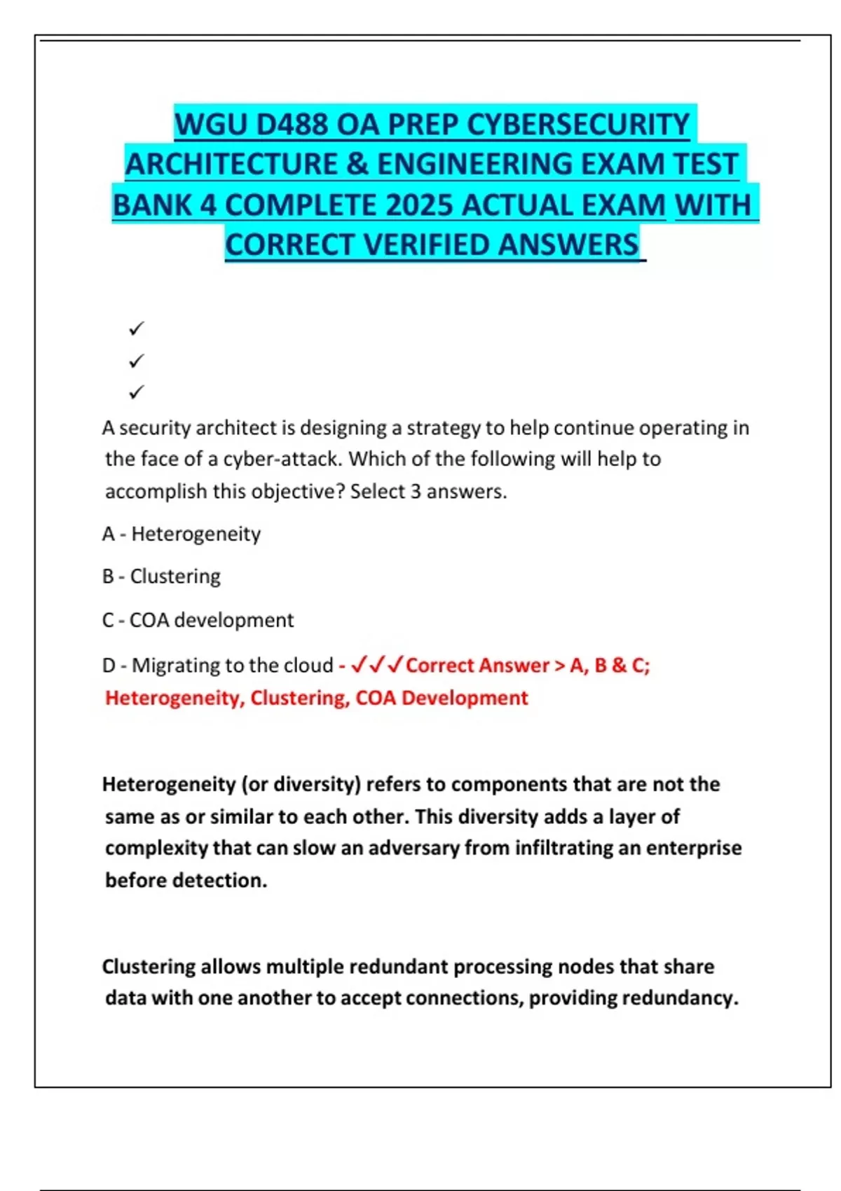 WGU D488 OA PREP CYBERSECURITY ARCHITECTURE & ENGINEERING EXAM TEST ...