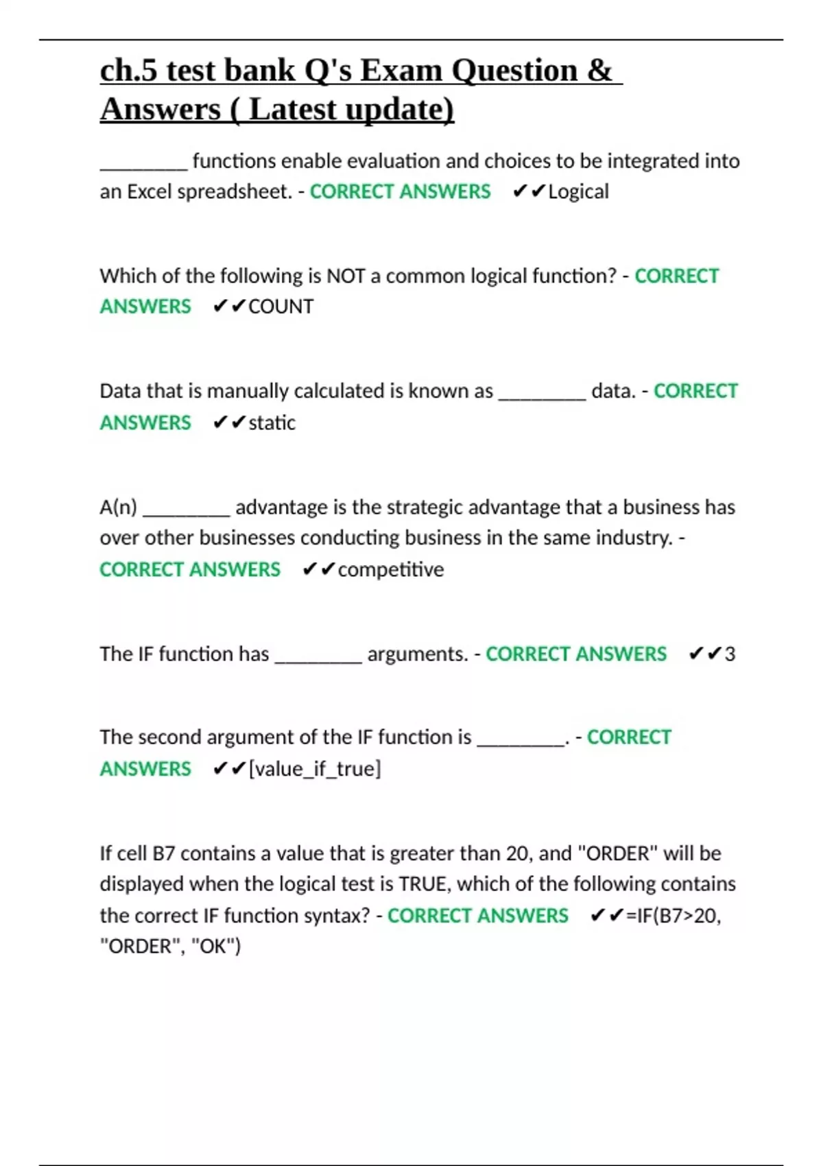 ch.5 test bank Q-s Exam Question & Answers ( Latest update).docx - Ch.5 ...