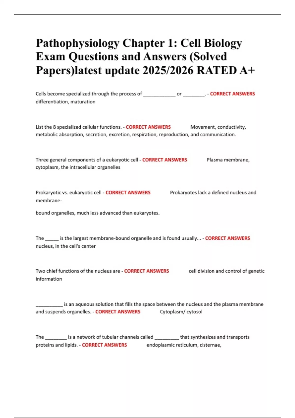 Summary Pathophysiology Chapter 1: Cell Biology Exam Questions and ...